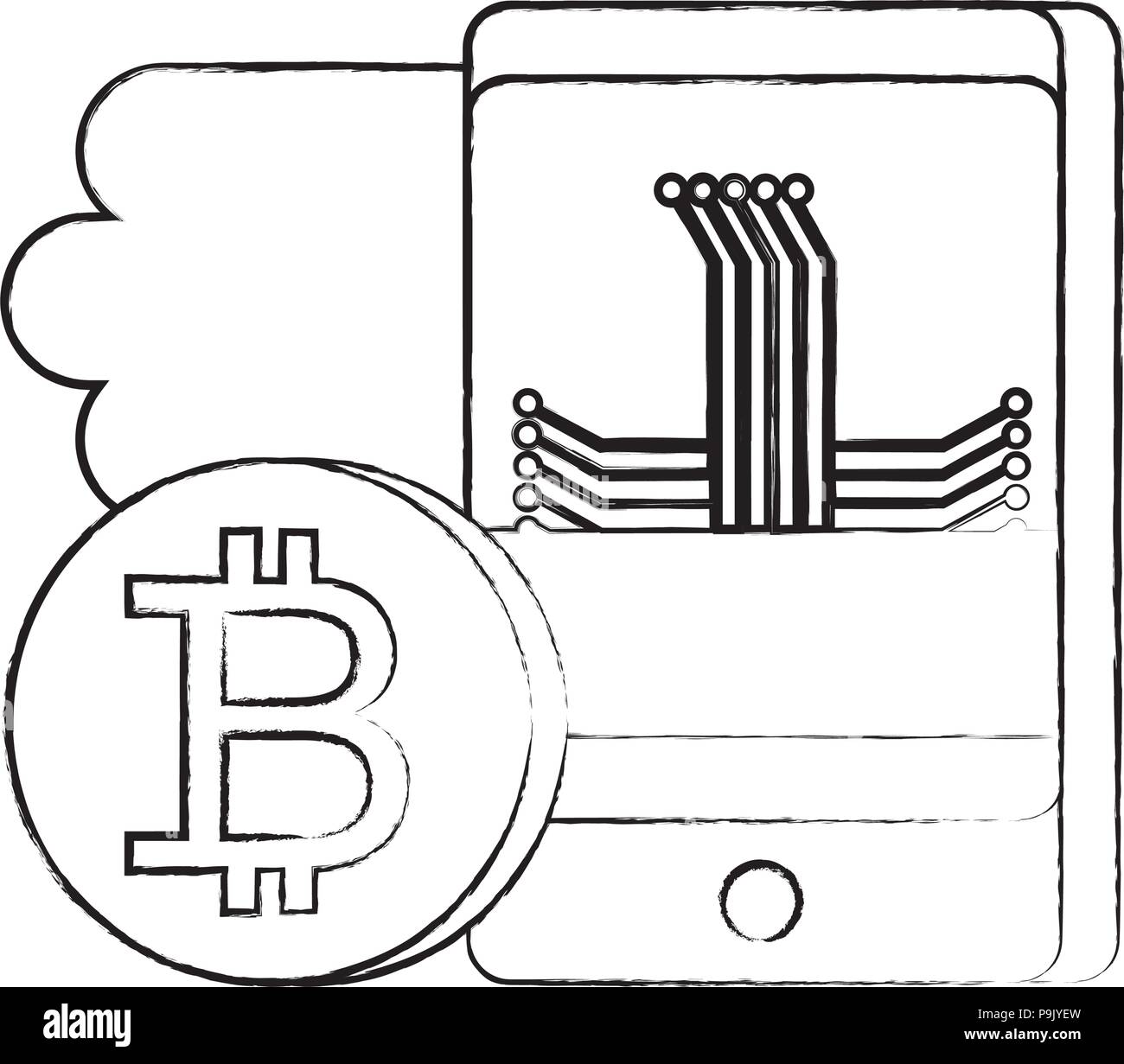 smartphone with bitcoin coin icon over white background, vector ...
