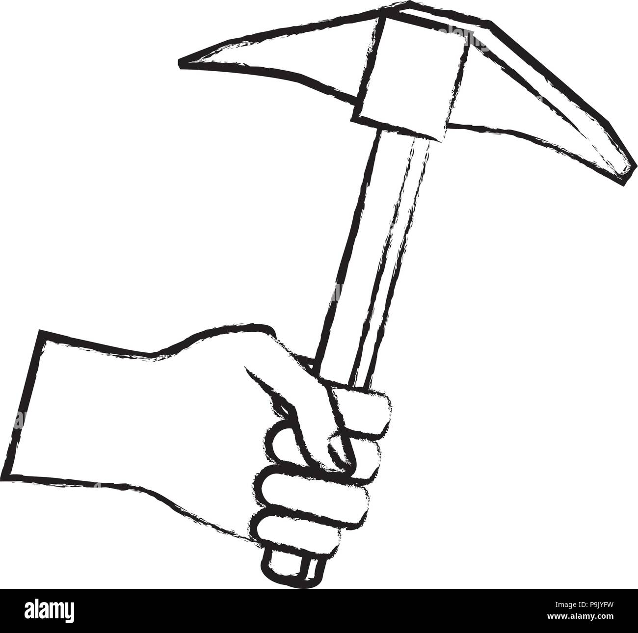hand holding a pickaxe tool icon over white background, vector ...