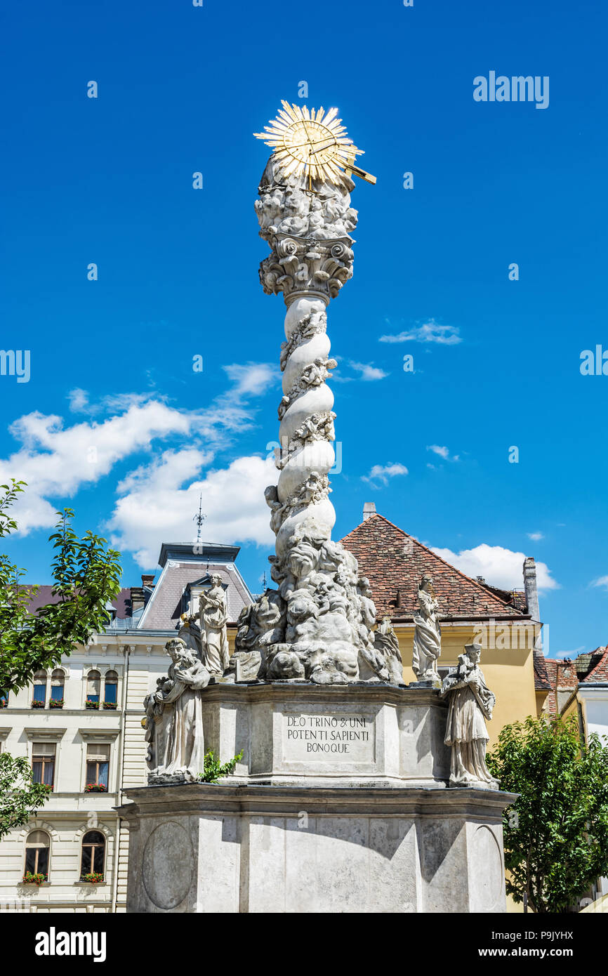 Magnificent baroque column in Sopron, Hungary. Holy trinity statue ...