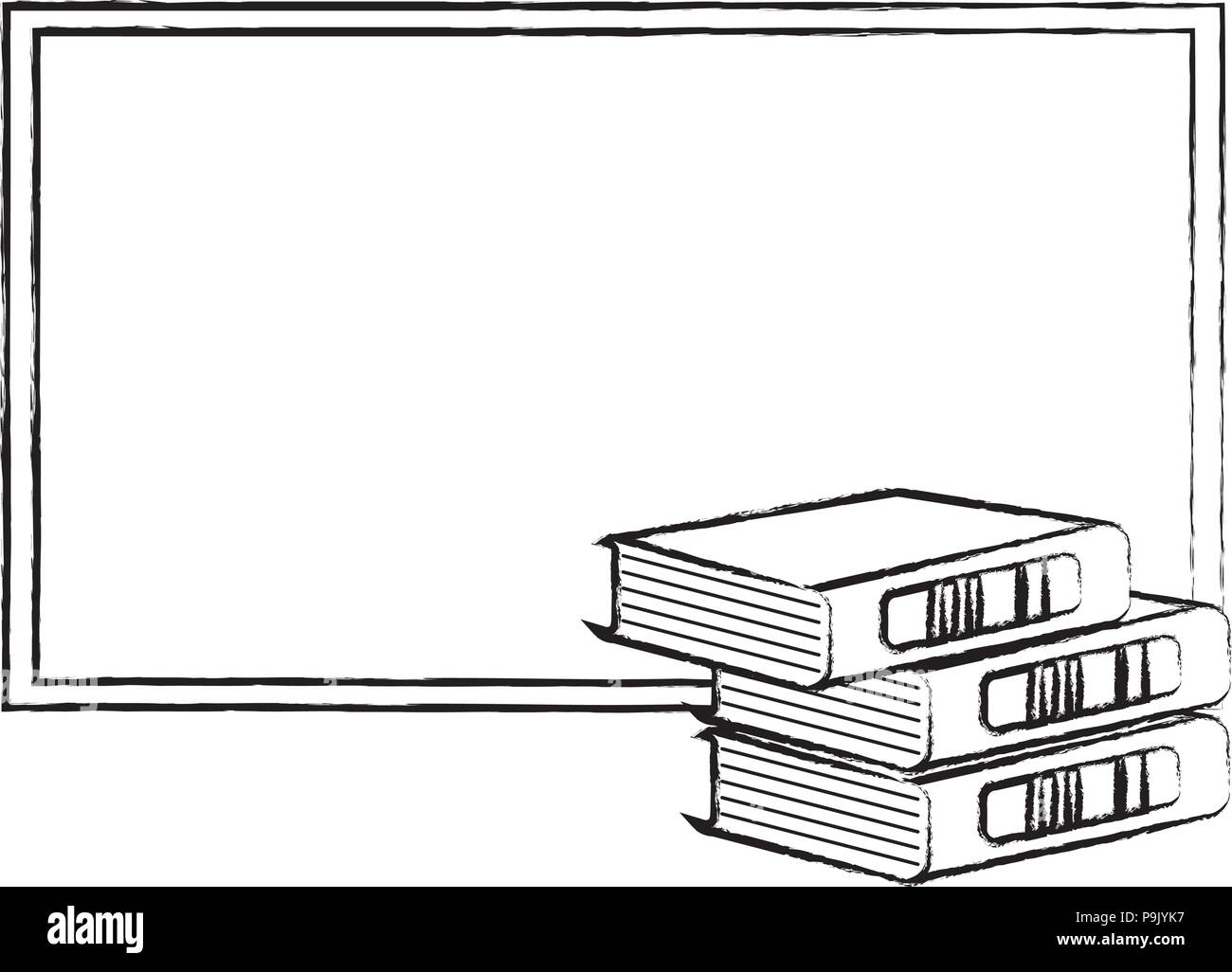 school chalkboard with stack of books over white background, vector ...