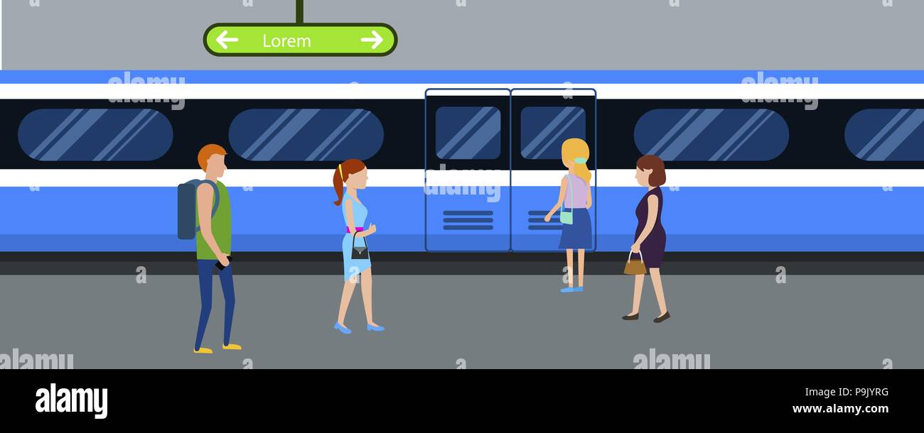 Metro train banner horizontal, flat style Stock Vector Image & Art - Alamy