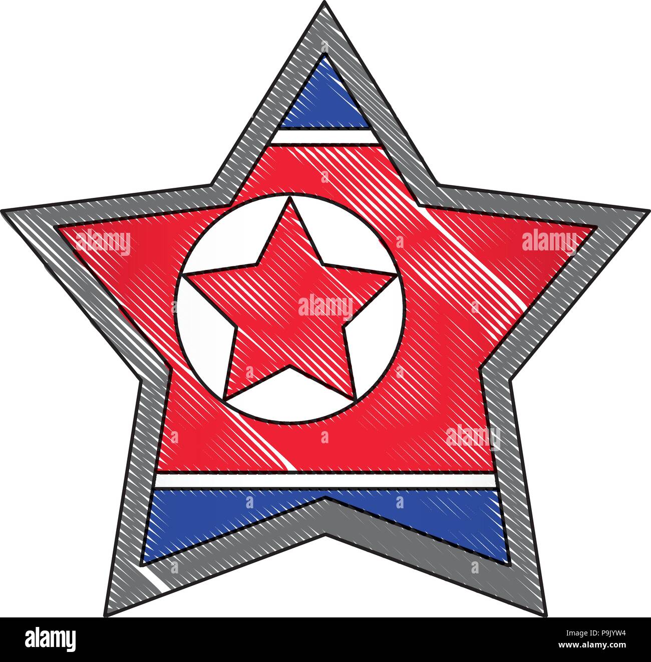 north korea flag in star shape over white background, vector ...