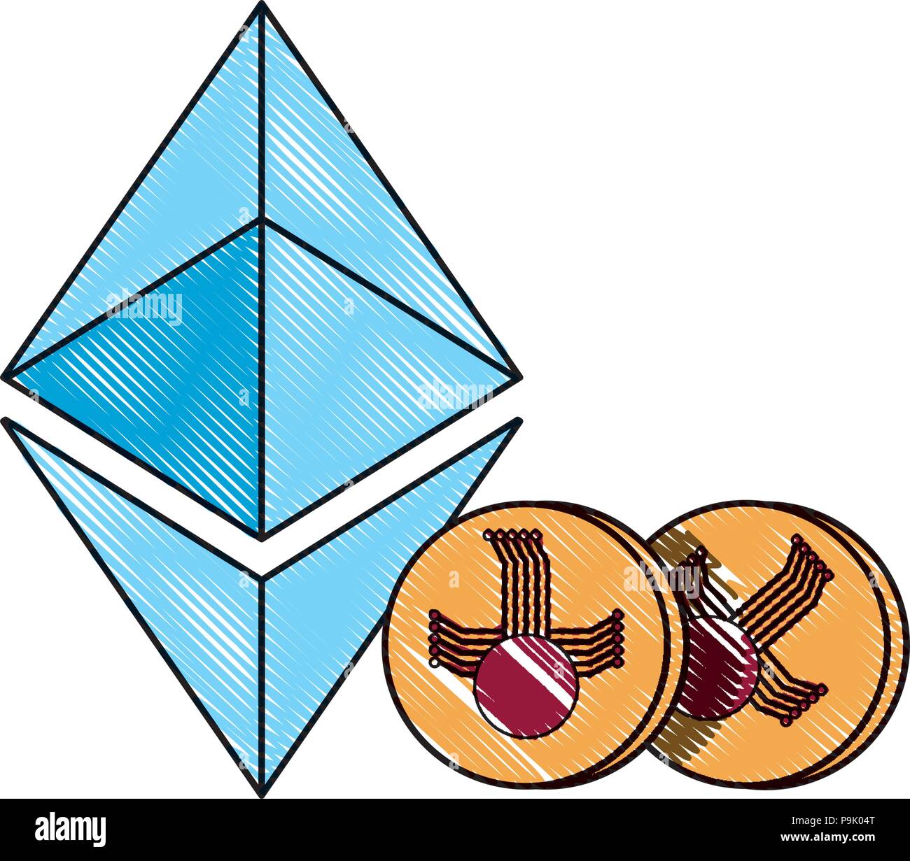 ethereum symbol and cryptocoins icon over white background, vector ...