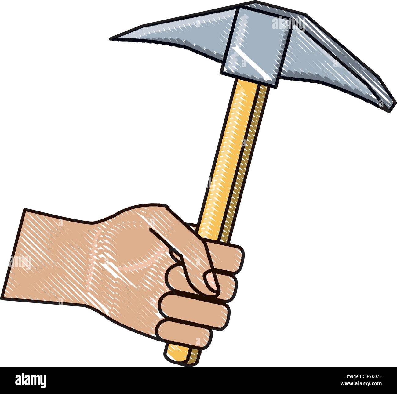 hand holding a pickaxe tool icon over white background, vector ...
