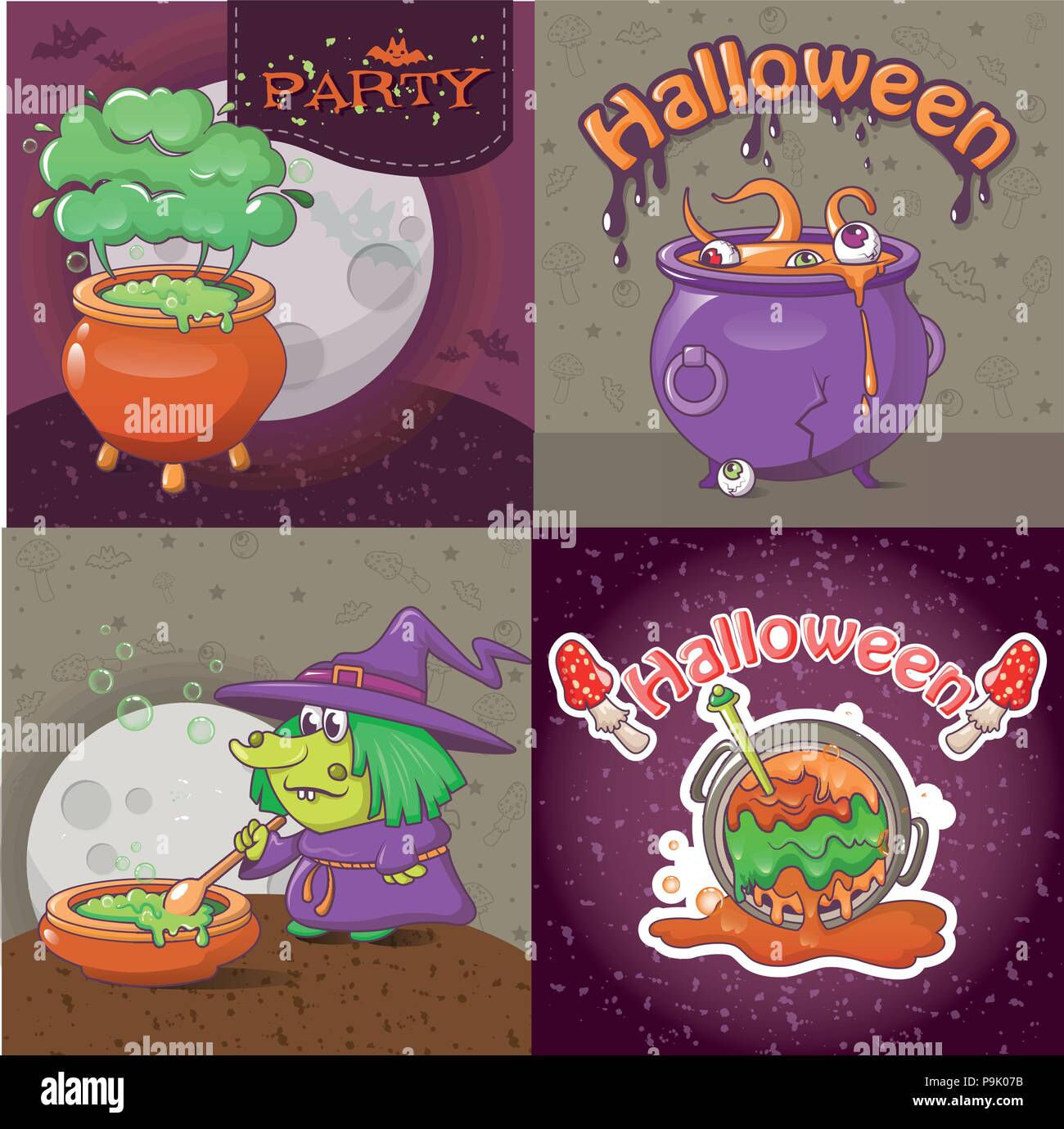 Cauldron pot banner concept set, cartoon style Stock Vector Image & Art ...