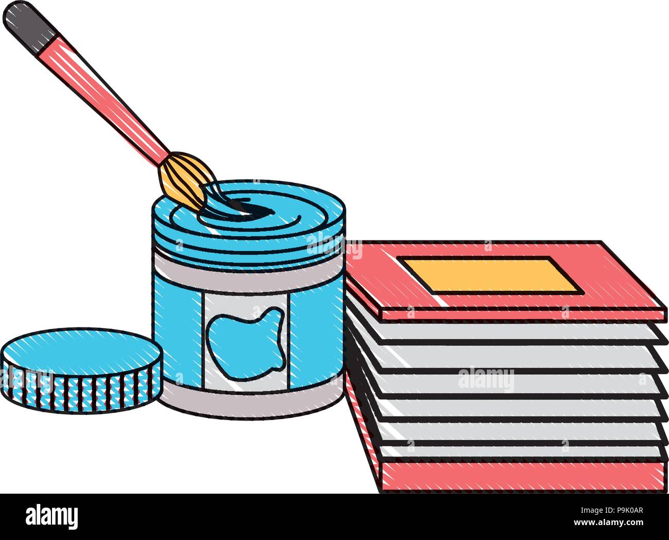 notebook with paint bottle and brush over white background, vector ...