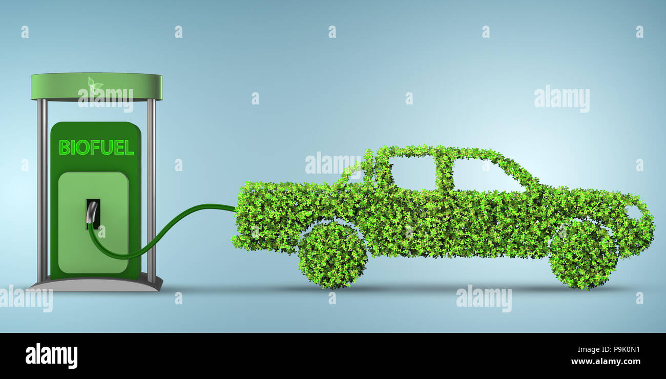 Car powered by biofuel - 3d rendering Stock Photo - Alamy