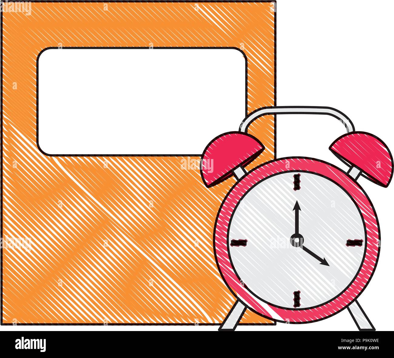 notebook and clock over white background, vector illustration Stock ...