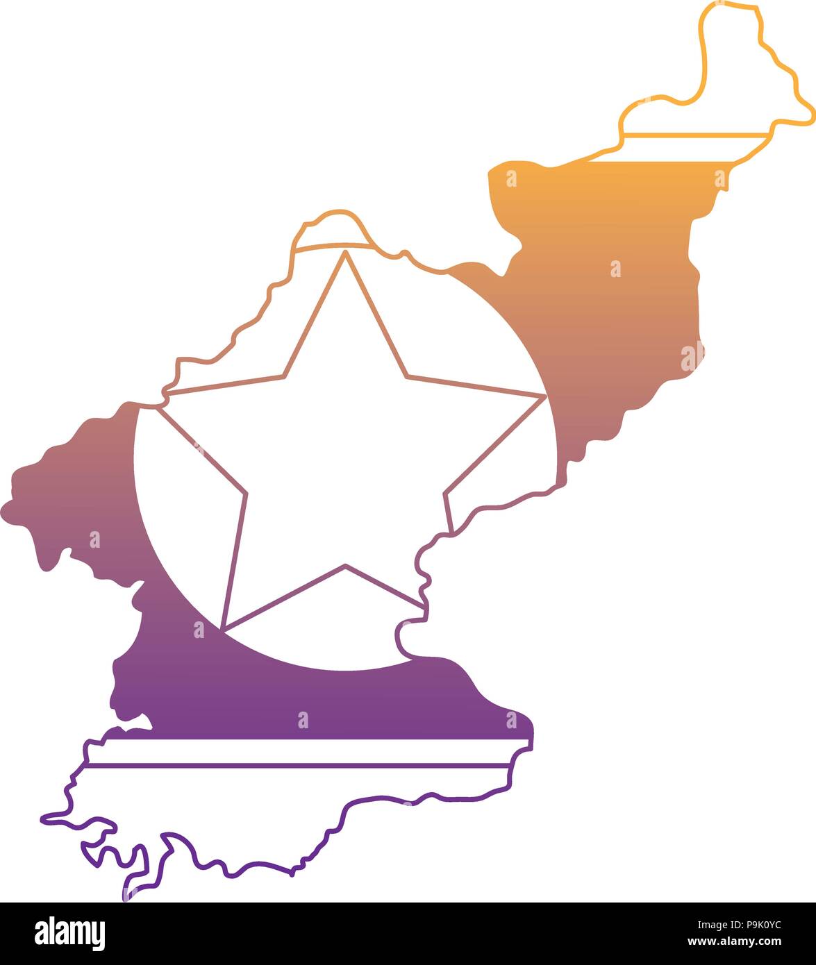 north korea flag in map shape over white background, vector ...