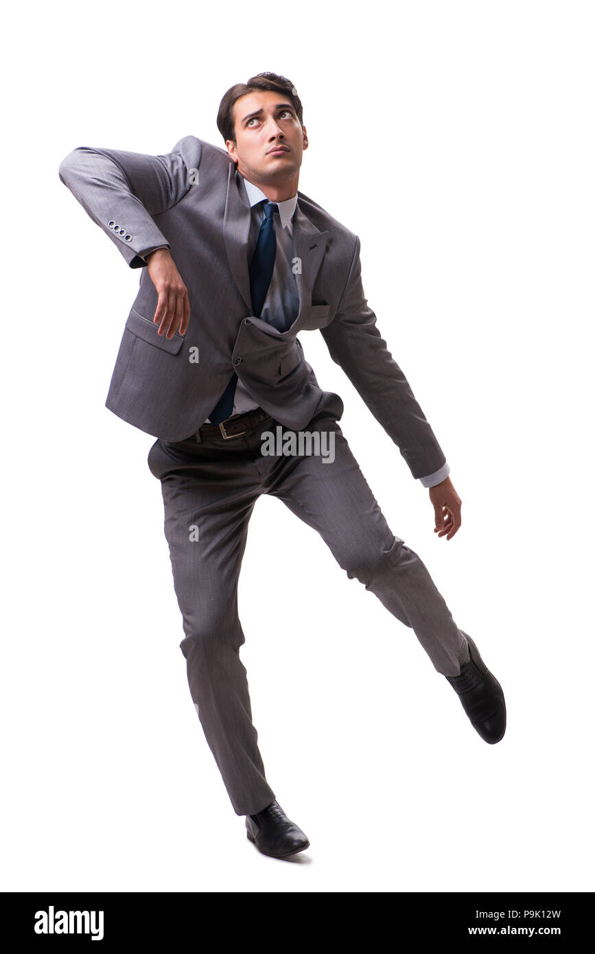 Young puppet businessman isolated on white background Stock Photo - Alamy