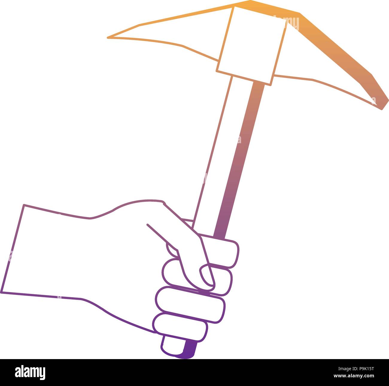 hand holding a pickaxe tool icon over white background, vector ...
