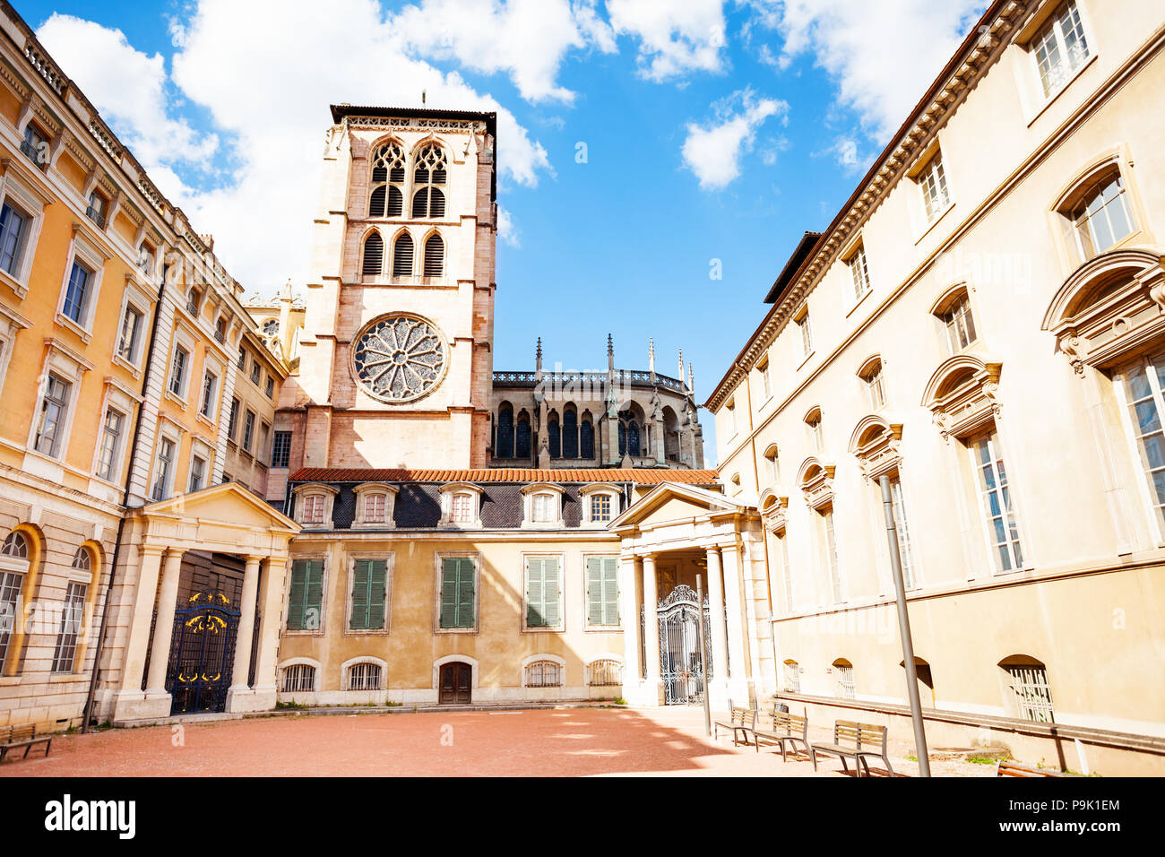Exterior of Saint-Jean-Baptiste Cathedral, Old Lyon, France Stock Photo ...