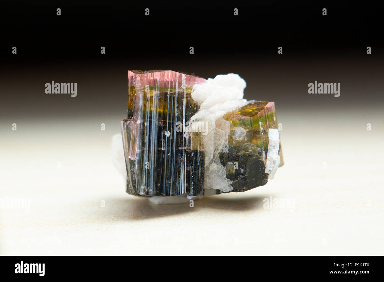 Extreme close up of black tourmaline mineral isolated over white ...