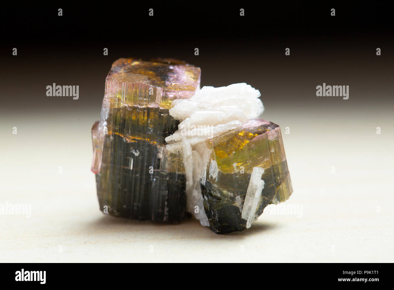 Extreme close up of black tourmaline mineral isolated over white ...