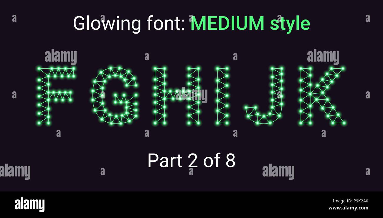 Green Glowing font in the Outline style. Vector Alphabet with ...