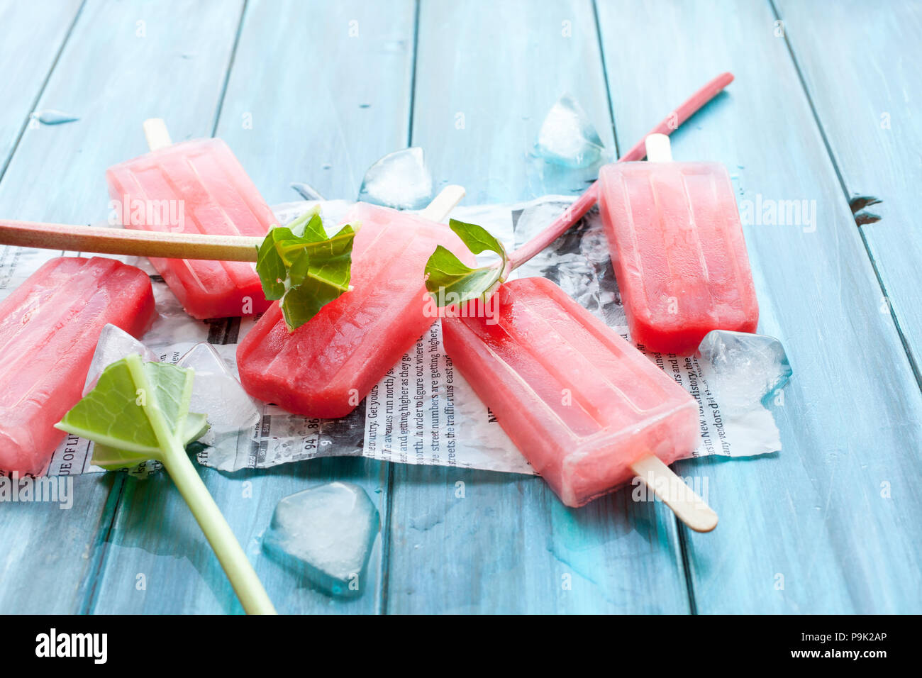 Refreshing popsicles made from homemade rhubarb juice Stock Photo - Alamy