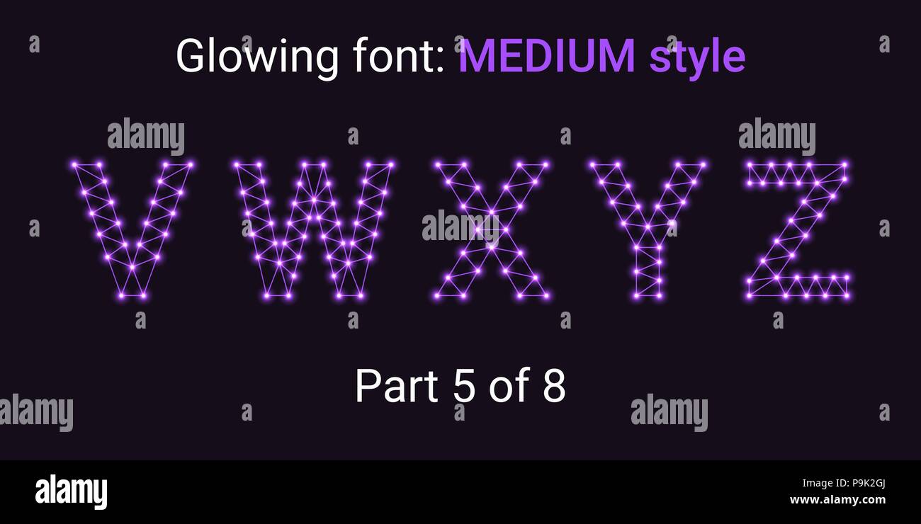 Violet Glowing font in the Outline style. Vector Alphabet with ...