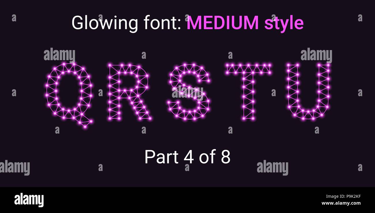 Purple Glowing font in the Outline style. Vector Alphabet with ...