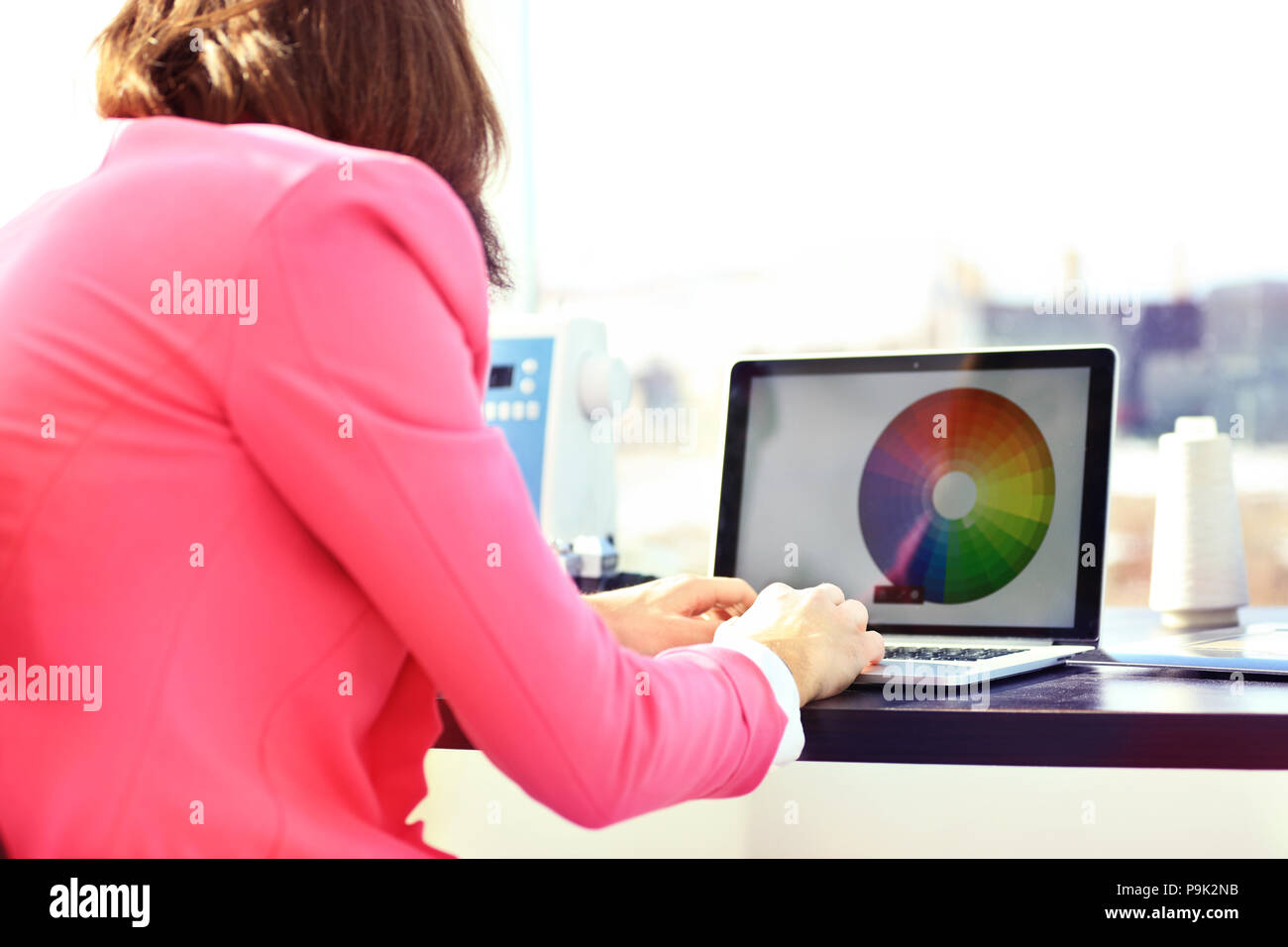 Desk with computer and color swatches hi-res stock photography and ...