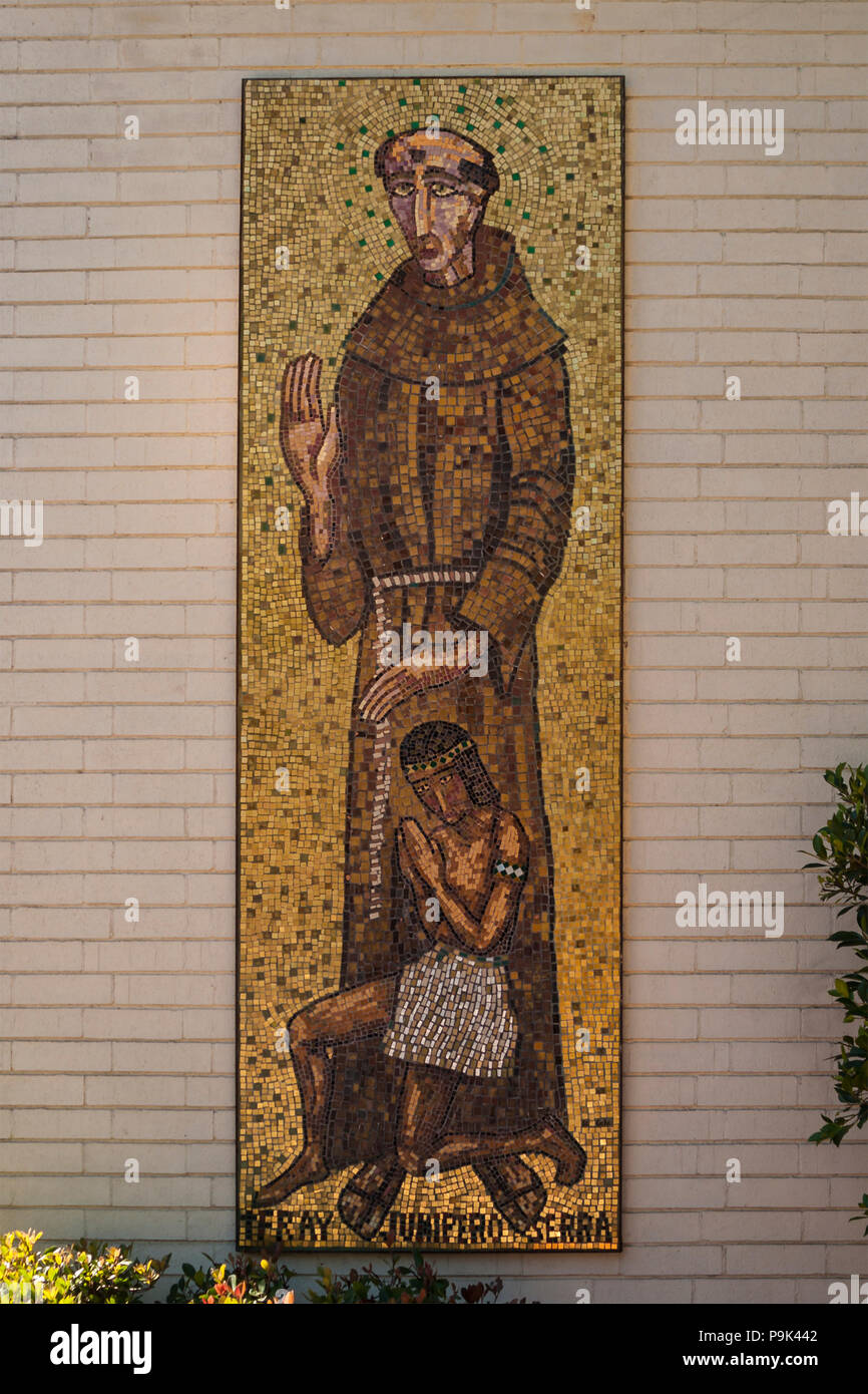 Mosaic mural of Friar Juanipero Serra blessing an American Indian on ...