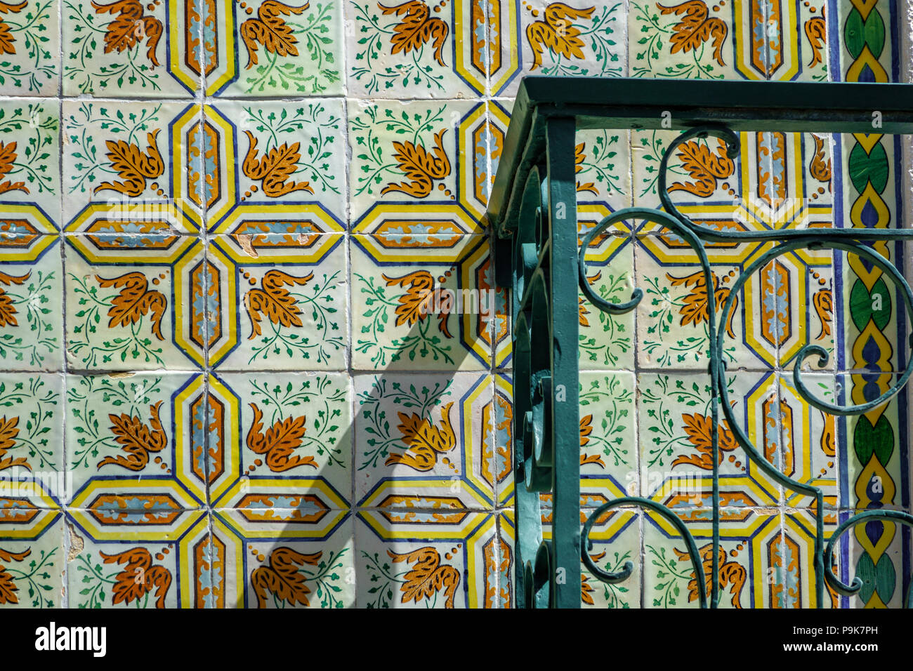 Old balcony with tiles and shadow Stock Photo - Alamy
