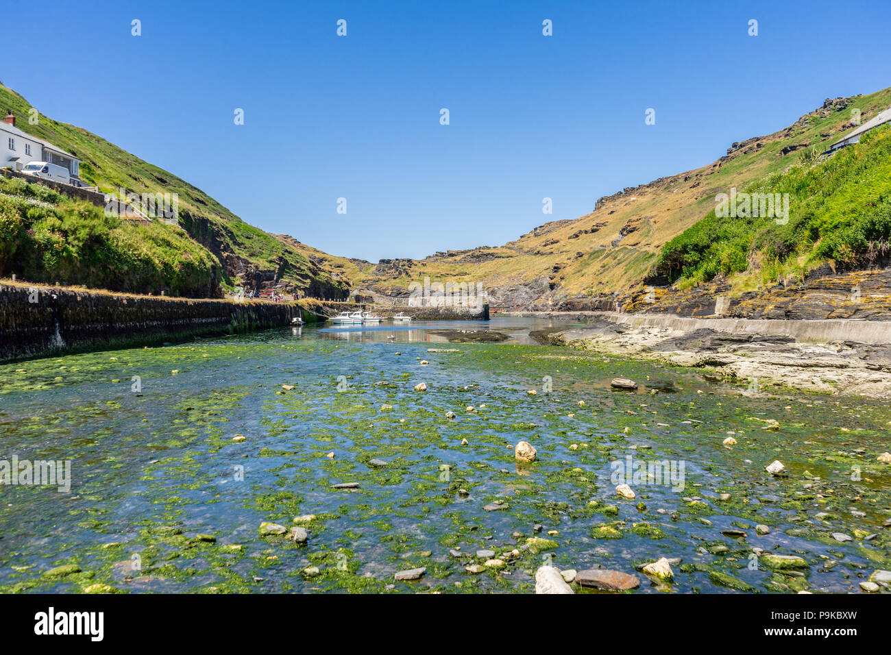 View of Boscastle Harbour during low tide in summer 2018, Boscastle ...