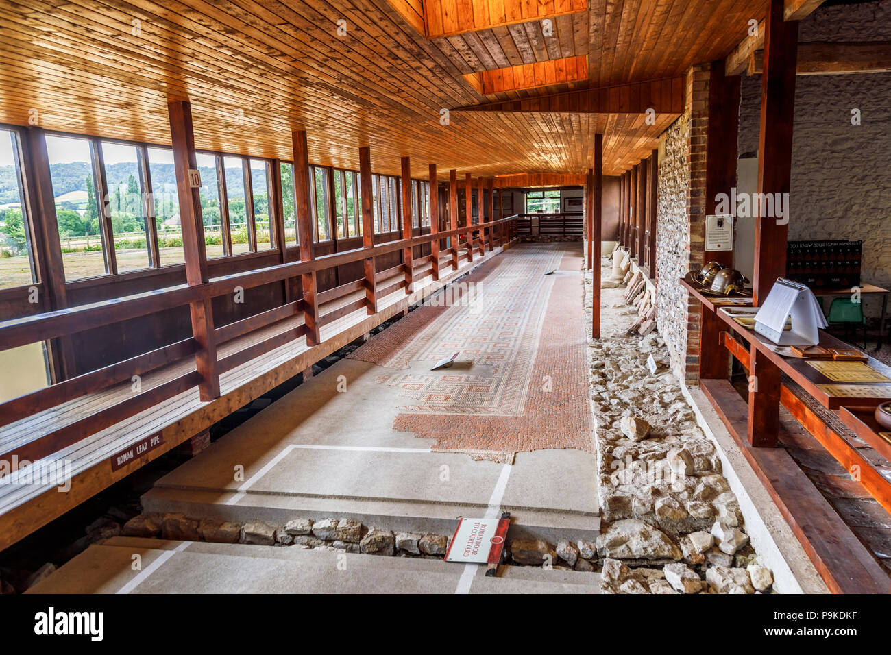 Long mosaic floor in the North Corridor in Bignor Roman Villa, Bignor ...