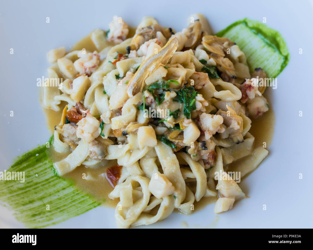 homemade lemon noodles with shrimp tail Stock Photo - Alamy
