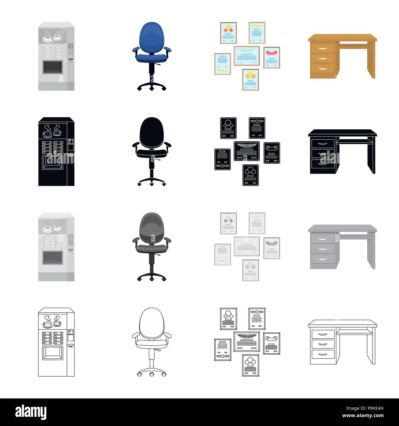 Office, supplies, equipment and other icon in cartoon style.Table, wood ...