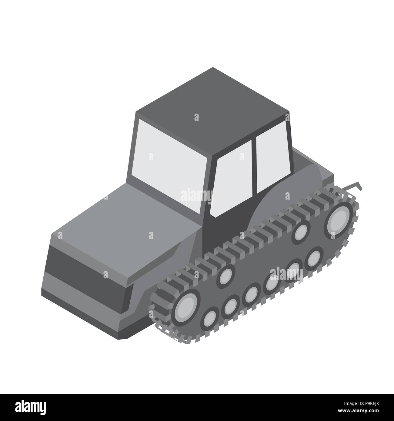 Tracked tractor icon in monochrome design isolated on white background ...