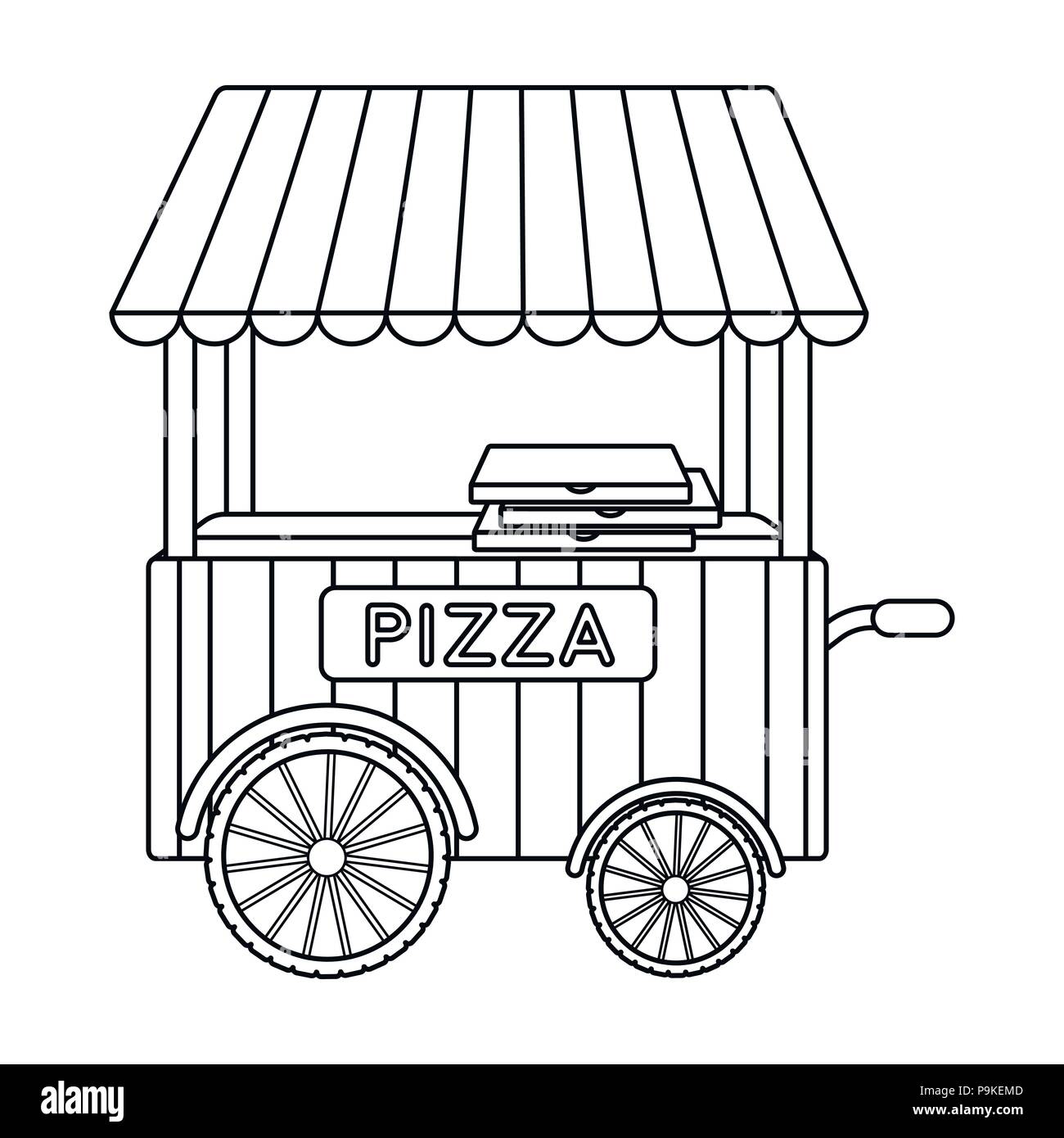 Pizza cart icon in outline style isolated on white background. Pizza ...