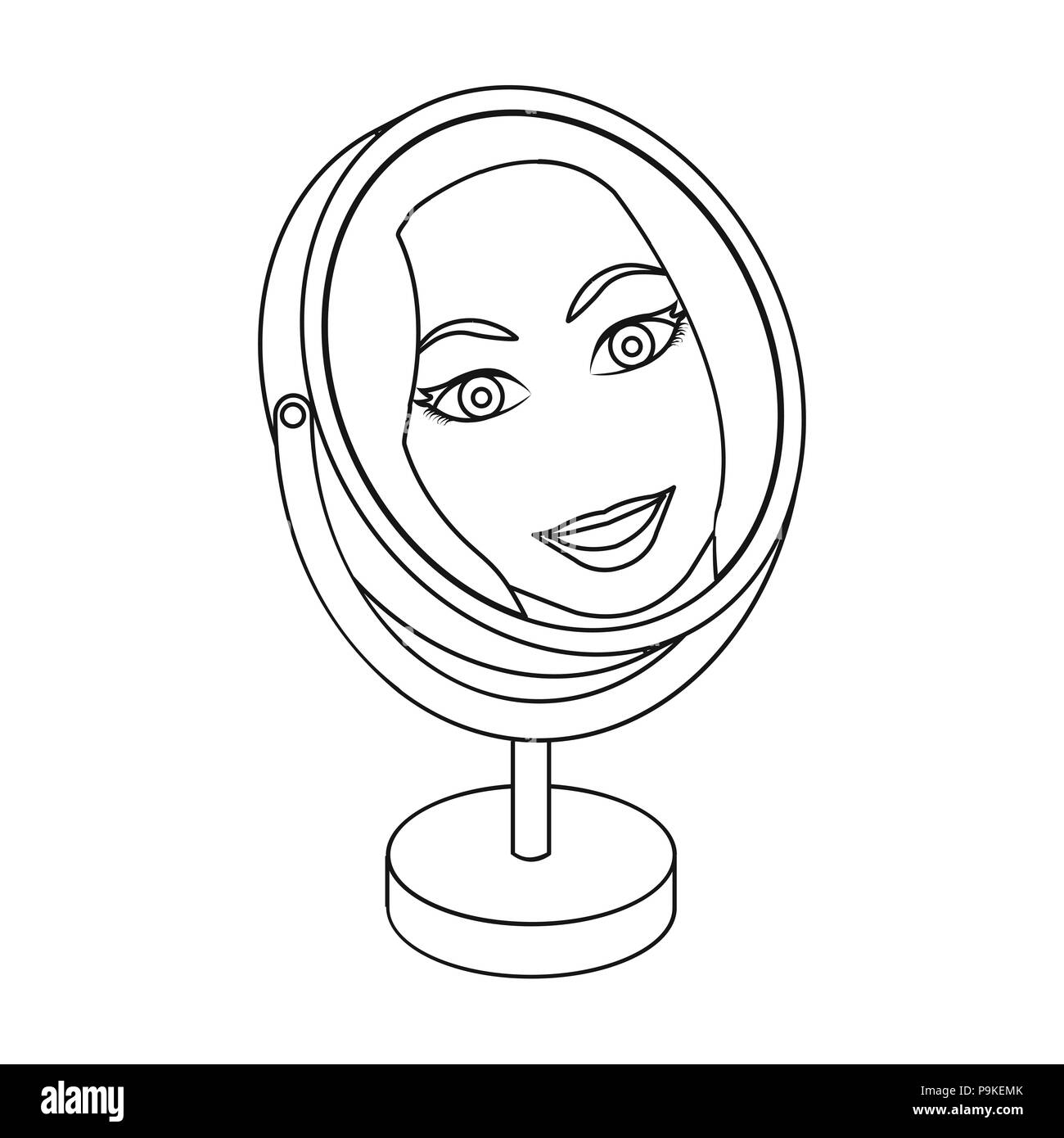 Reflection in the table mirror. Mirror for make-up single icon in ...