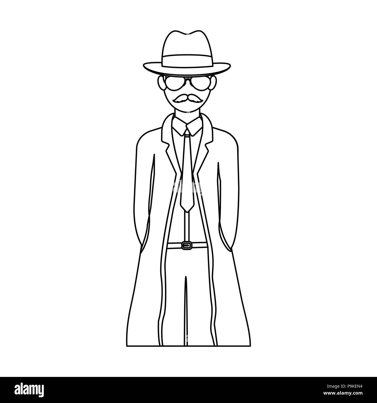 Appearance of the detective. Man detective in a hat and raincoat single ...