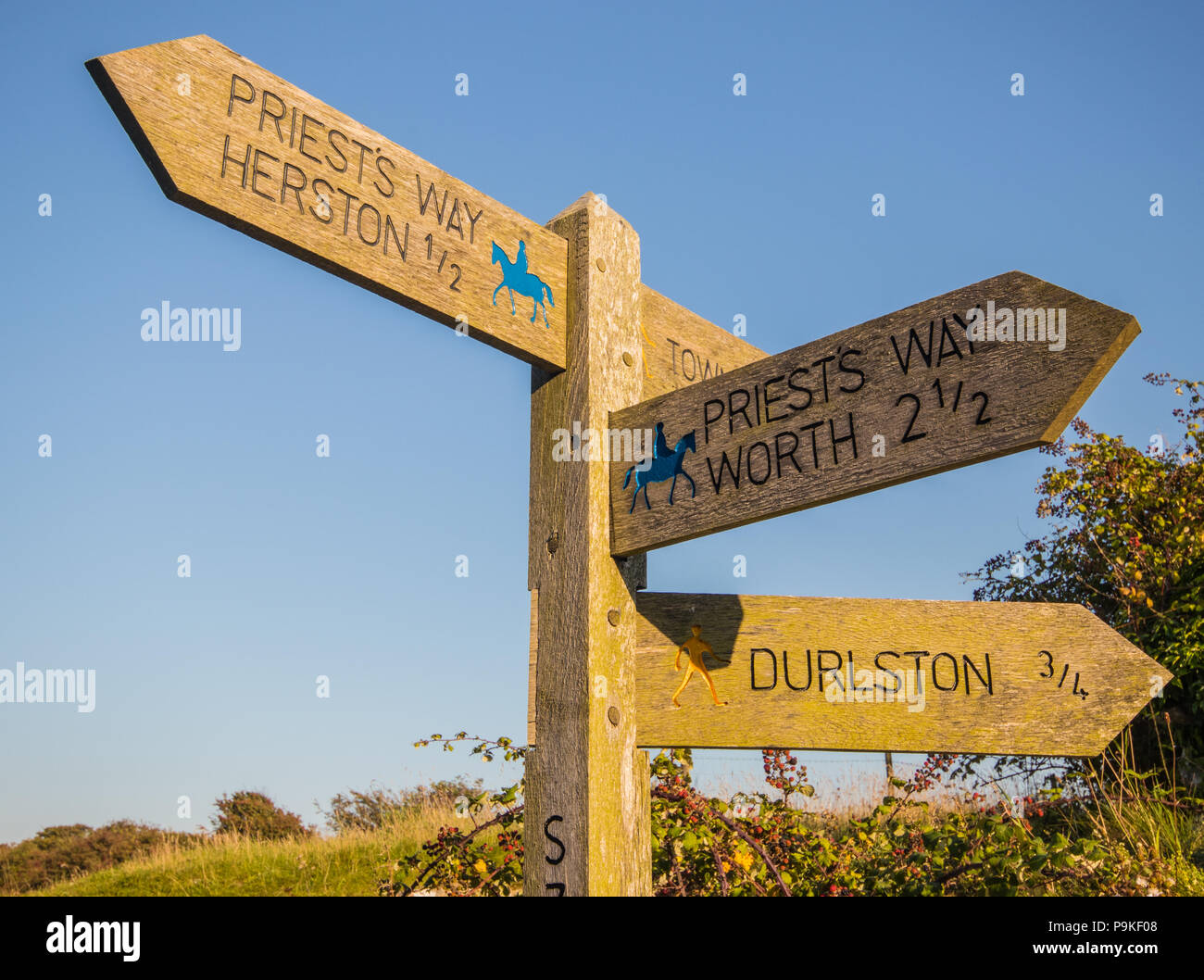 Signpost to Swanage, Durlston and the Priests Way, near Langton ...