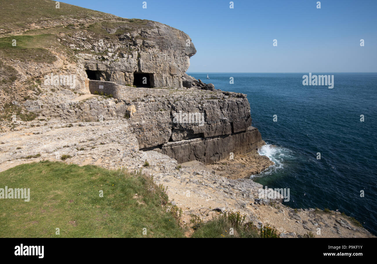 Tilly Whim Caves, Durlston Country Park near Swanage, Dorset, UK Stock ...