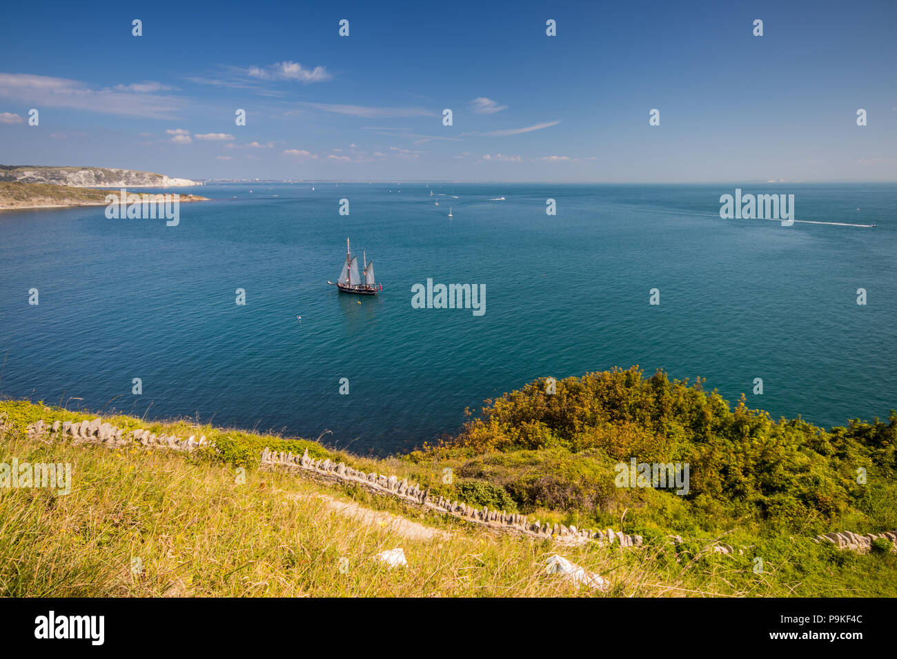 Views across Durlston Bay from Durlston Castle, Durlston Country Park ...