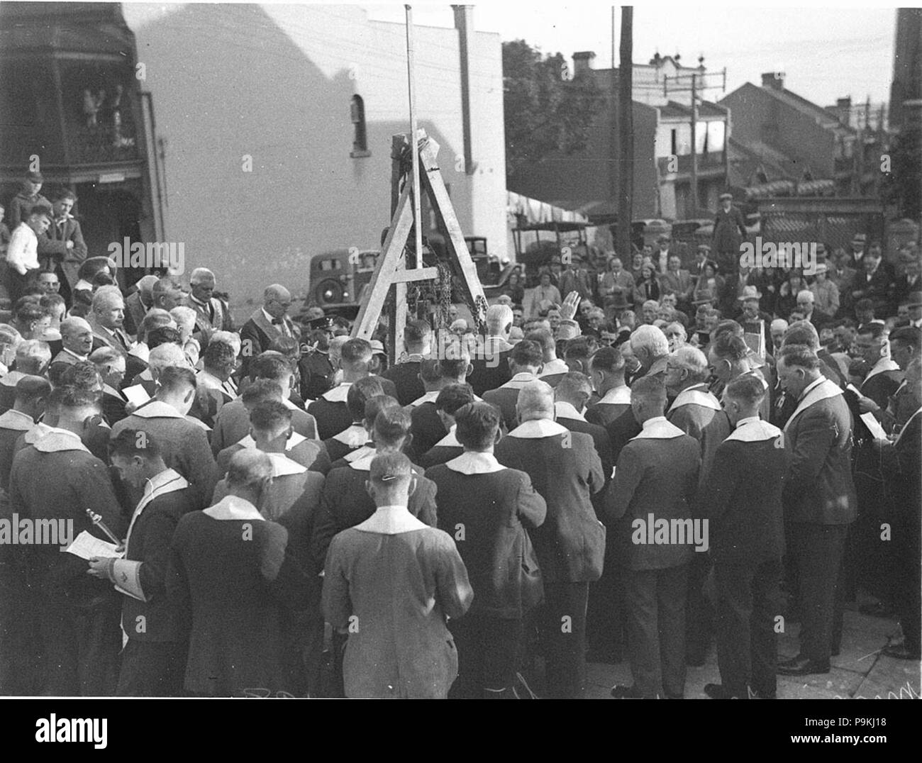 274 SLNSW 6619 Masonic brethren at laying of foundation stone Stock ...