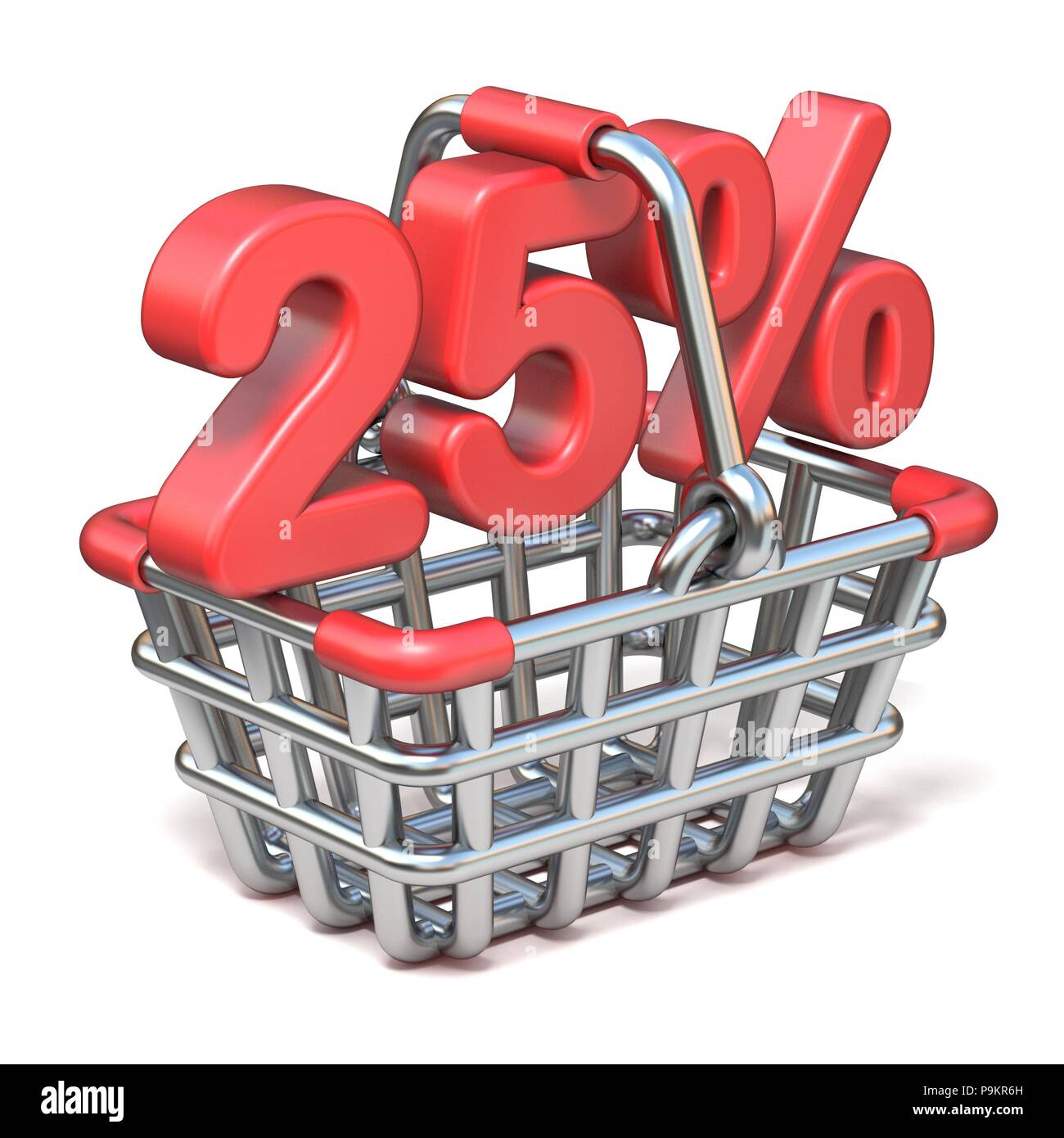 Metal shopping basket 25 PERCENT sign 3D render illustration isolated ...