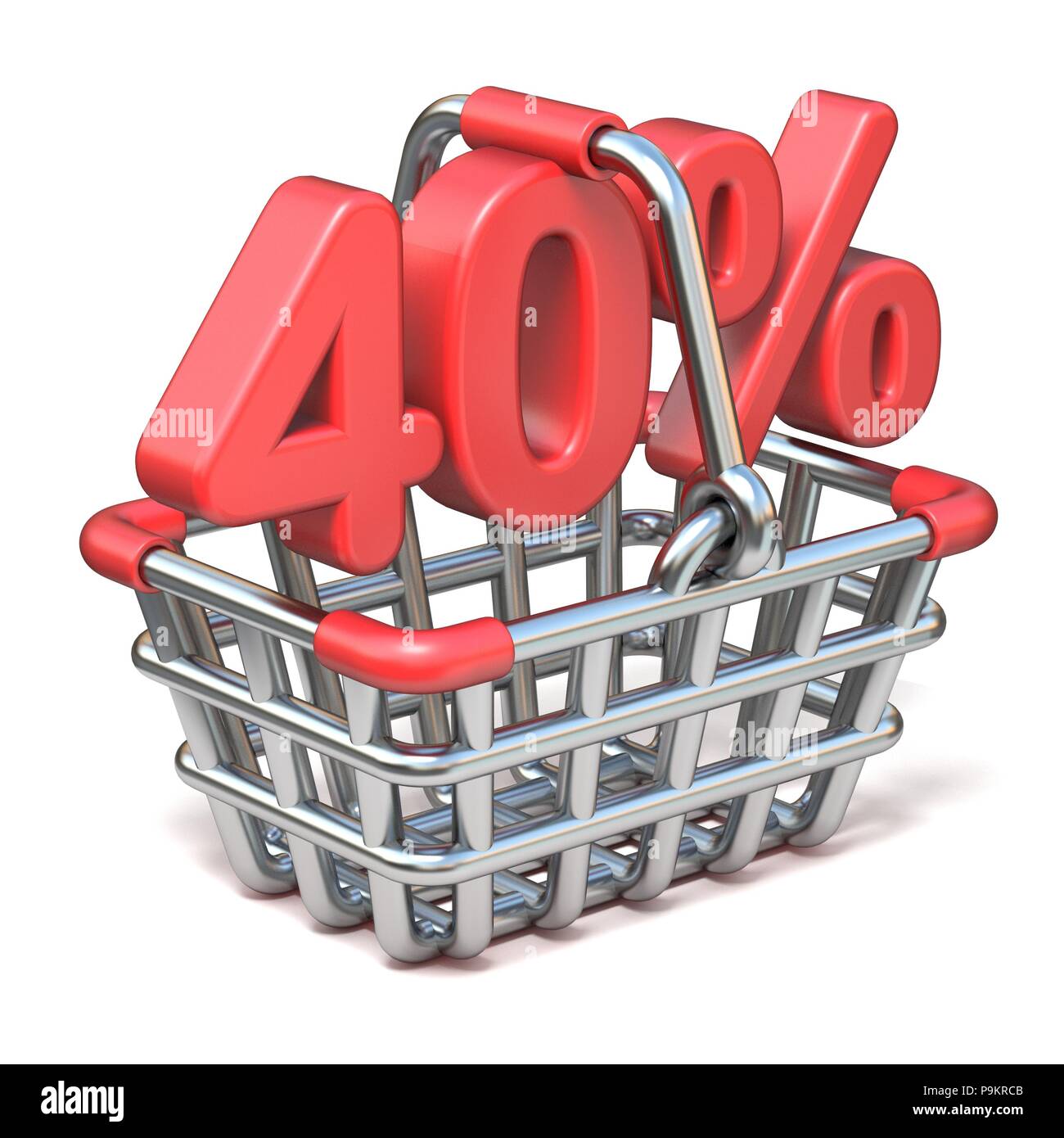 Metal shopping basket 40 PERCENT sign 3D render illustration isolated ...