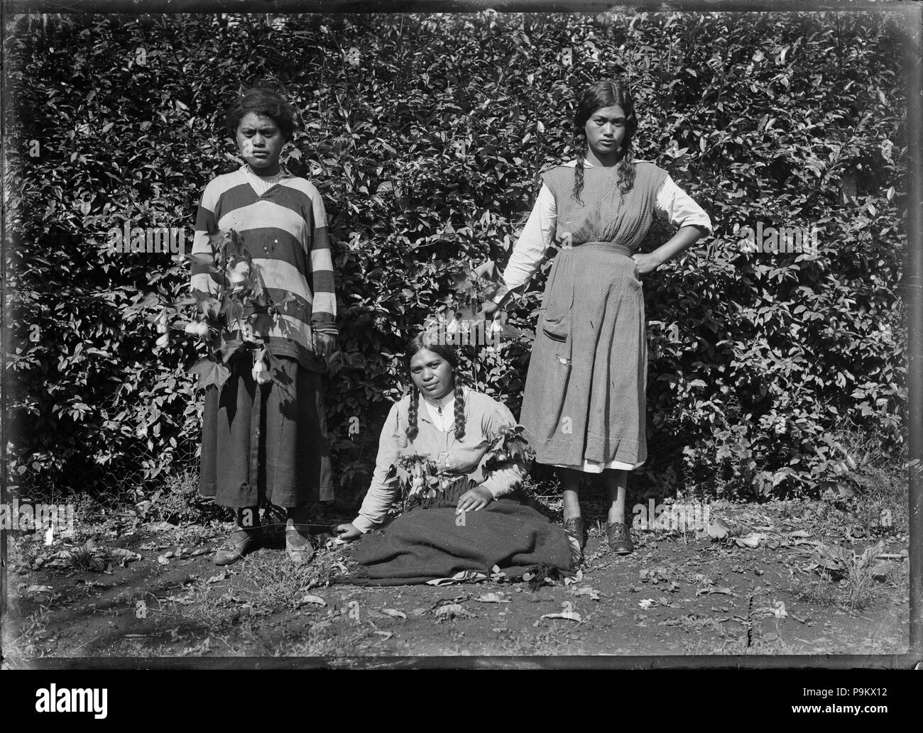 313 Three Maori girls, at Rangiahua, 1918. ATLIB 296722 Stock Photo - Alamy