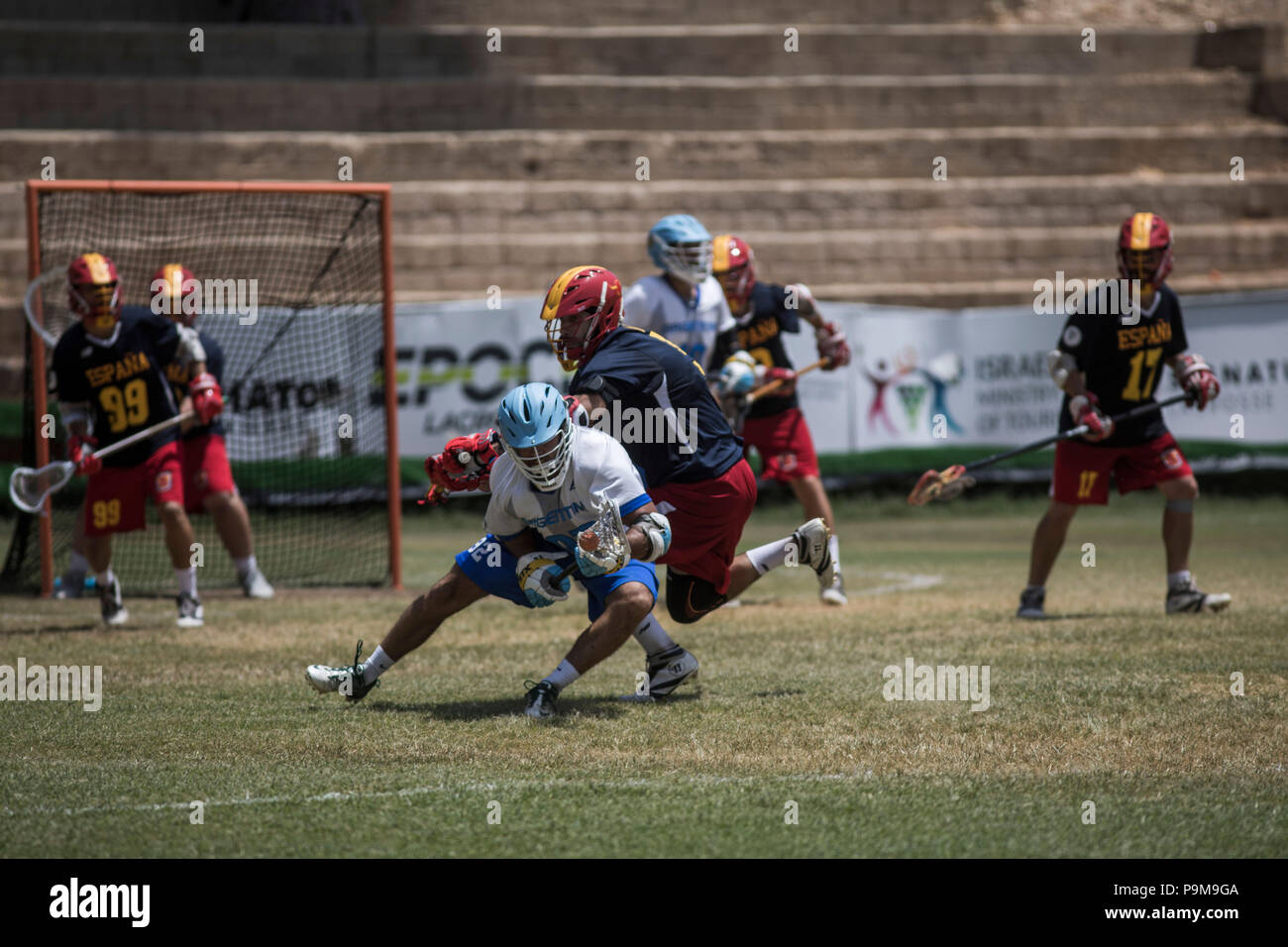 Netanya, Israel. 19th July, 2018. Players battle for the ball during ...