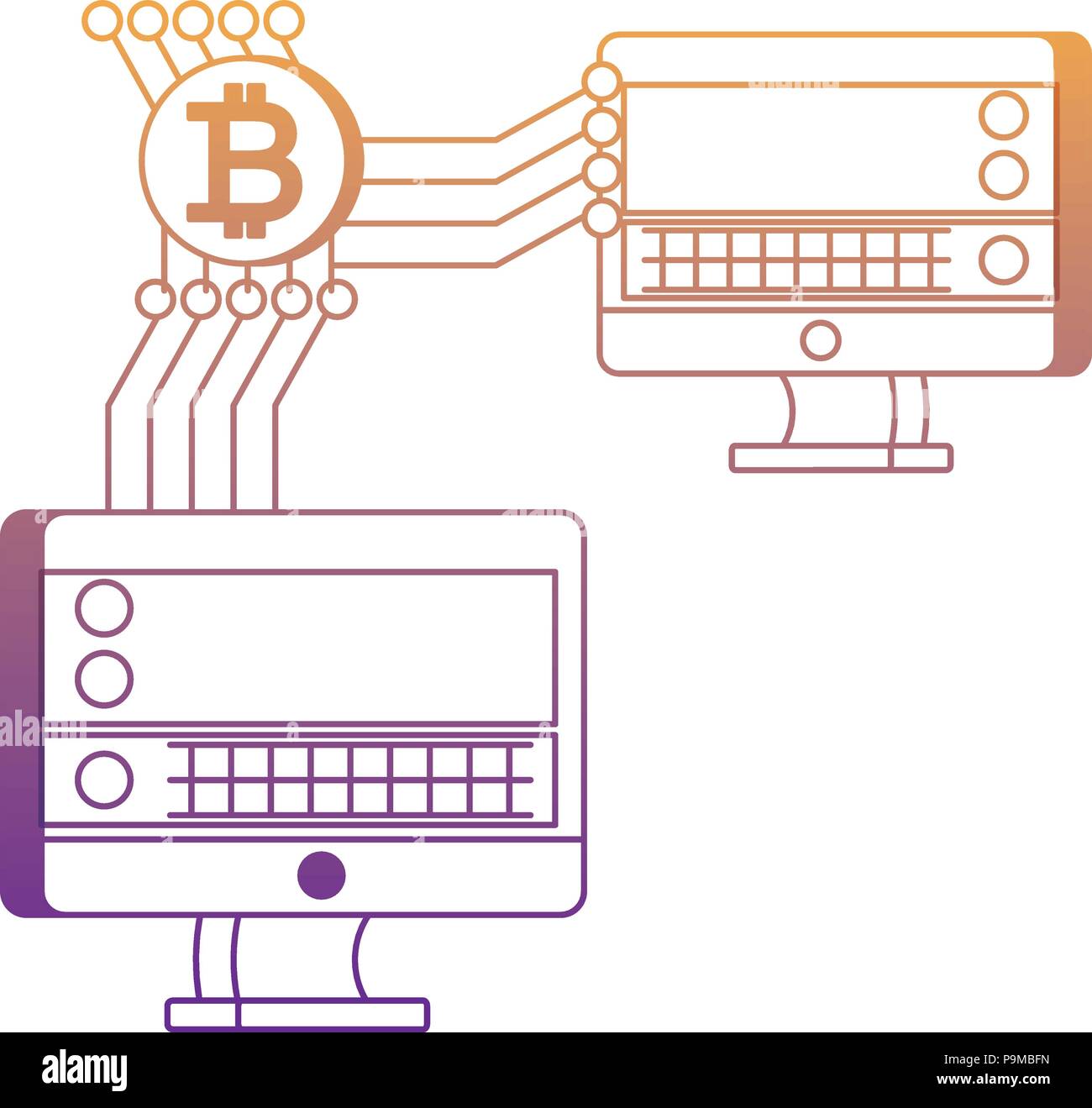 computer monitors with cryptocurrency stock market and bitcoin symbol ...
