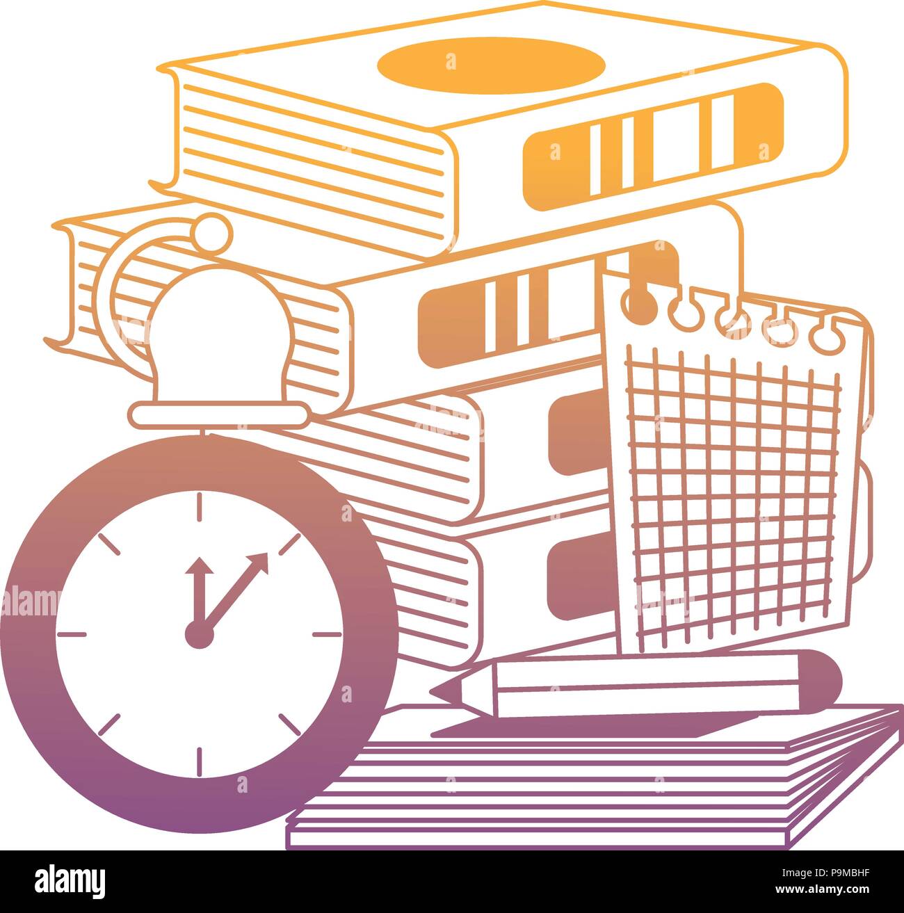 stack of books and chronometer over white background, vector ...