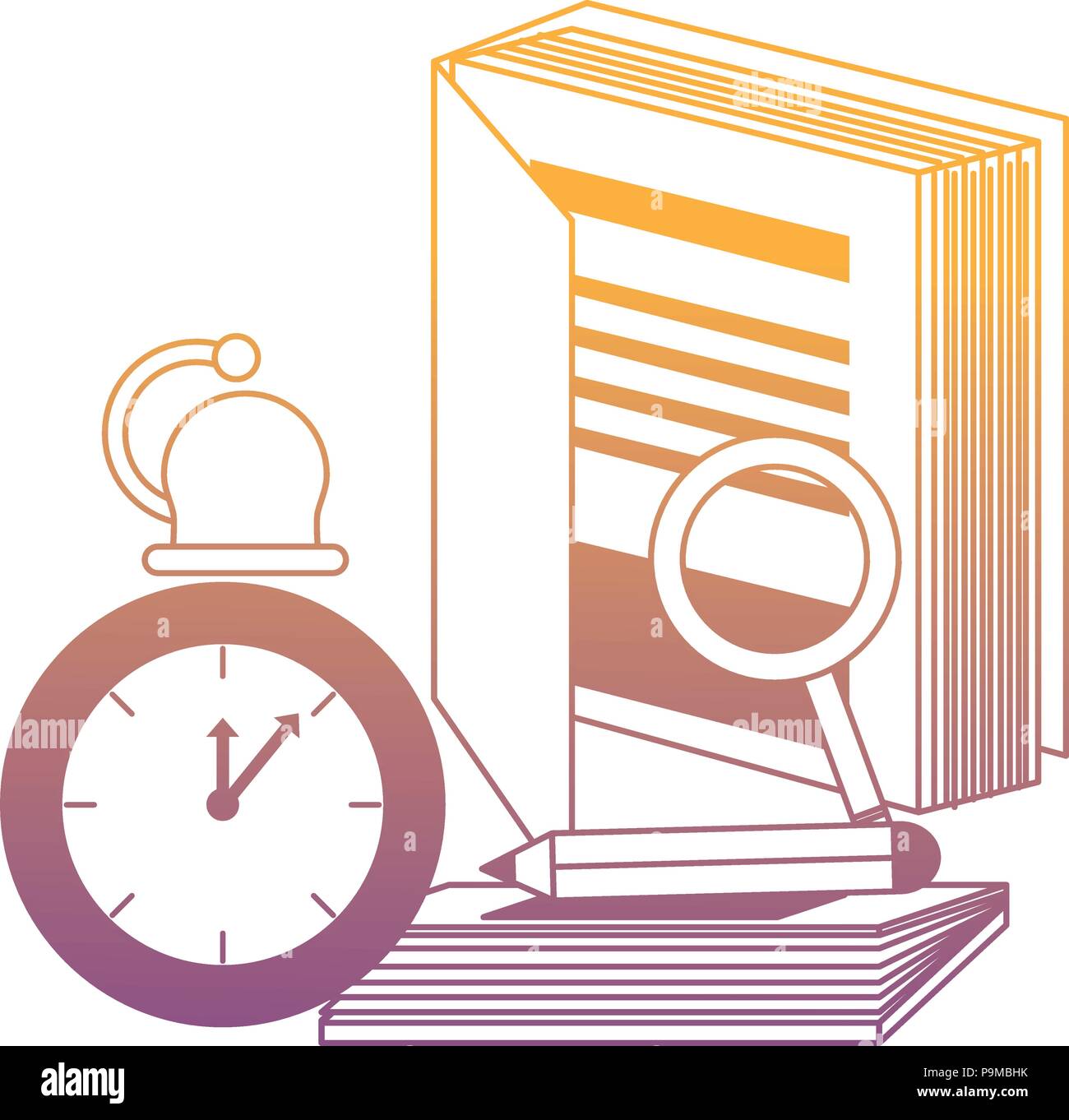 academic book and school bell over white background, vector ...