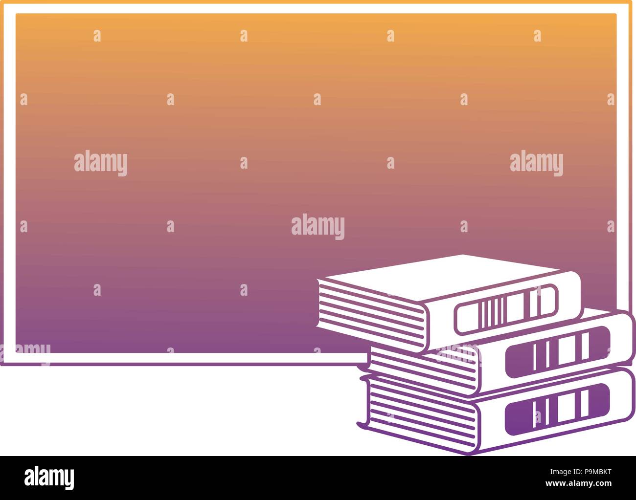 school chalkboard with stack of books over white background, vector ...