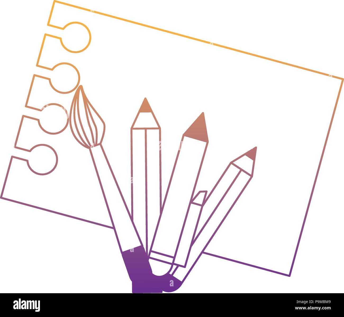 notebook sheet and writing tools over white background, vector ...