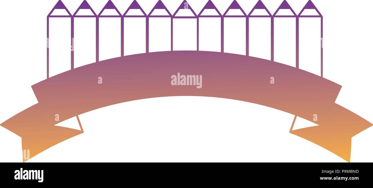 school emblem design with decorative ribbon and colored pencils over ...