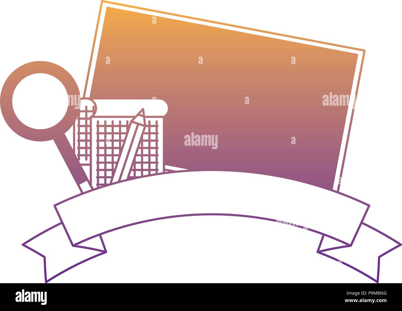 school emblem design with decorative ribbon and chalkboard over white ...