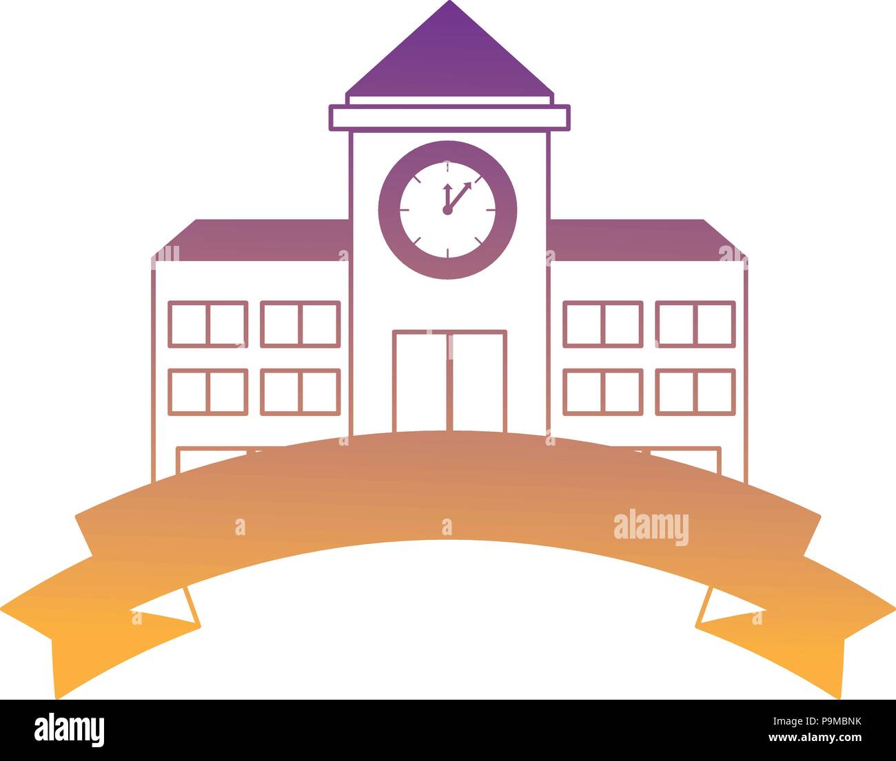 school emblem design with decorative ribbon and school building over ...