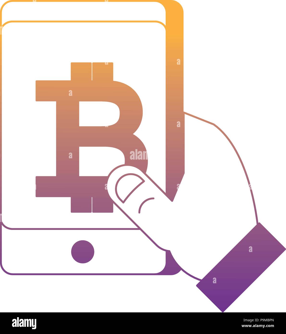 hand holding a cellphone with bitcoin symbol icon over white background ...